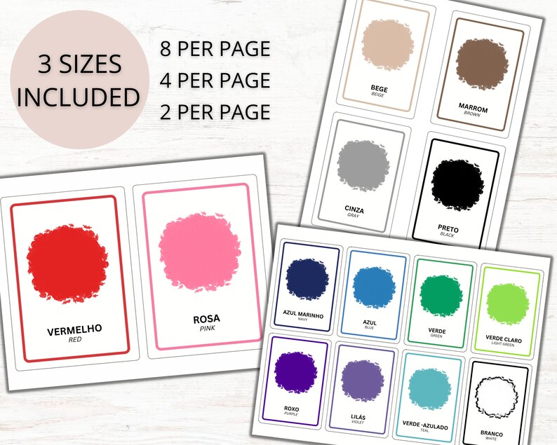 Portuguese & English Color Flashcards, Printable Bilingual Colours ...