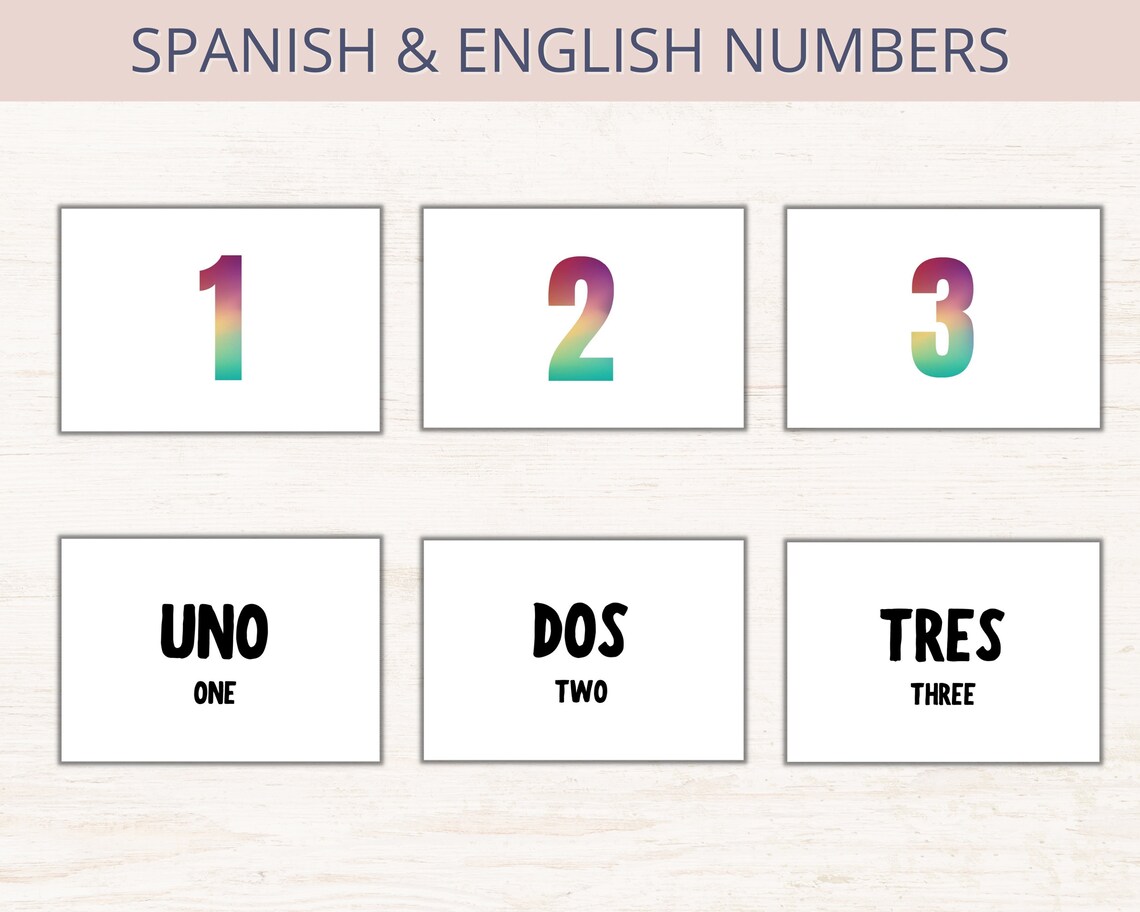 Spanish & English Number Flashcard 0 - 20, Printable Bilingual Rainbow ...