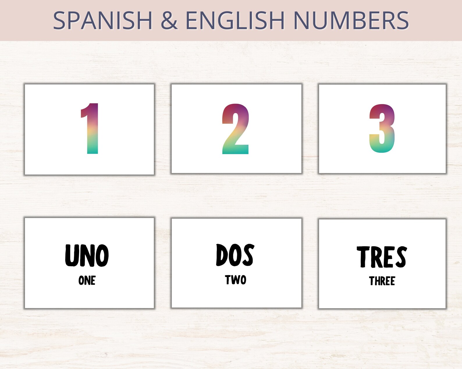 Spanish & English Number Flashcard 0 - 20, Printable Bilingual Rainbow ...