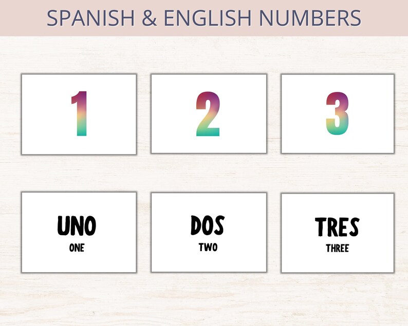 Spanish & English Number Flashcard 0 - 20, Printable Bilingual Rainbow ...