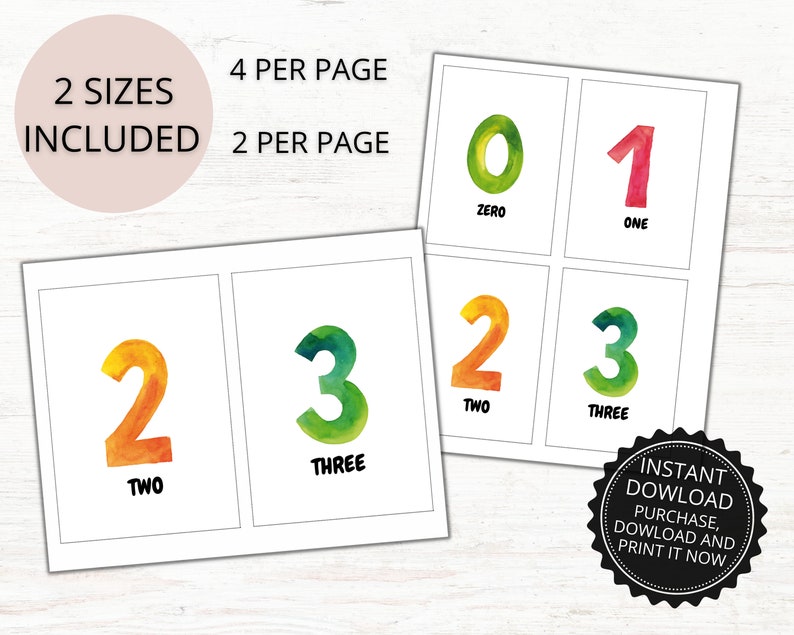 Watercolor Numbers Flashcards, Educational Cards (digital Download) - Etsy