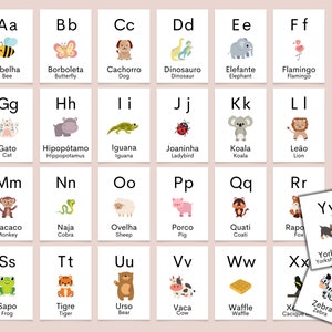Portuguese & English ABC Flashcards, Printable Bilingual Alphabet ...
