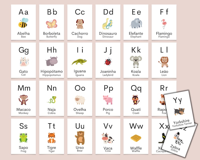 Portuguese & English ABC Flashcards, Printable Bilingual Alphabet ...