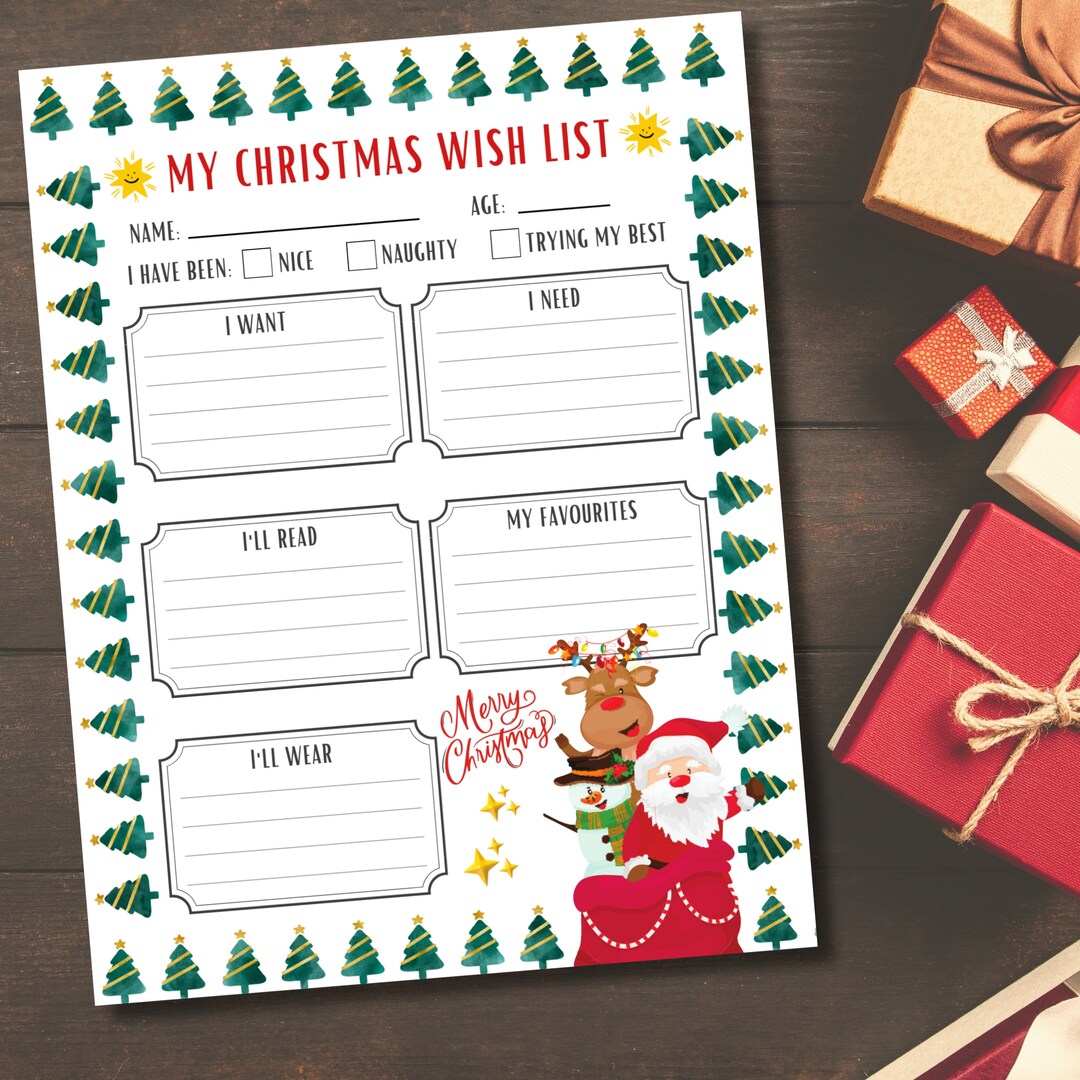 Santa Wish List, Christmas Wish List for Kids, Printable Holidays Wish ...