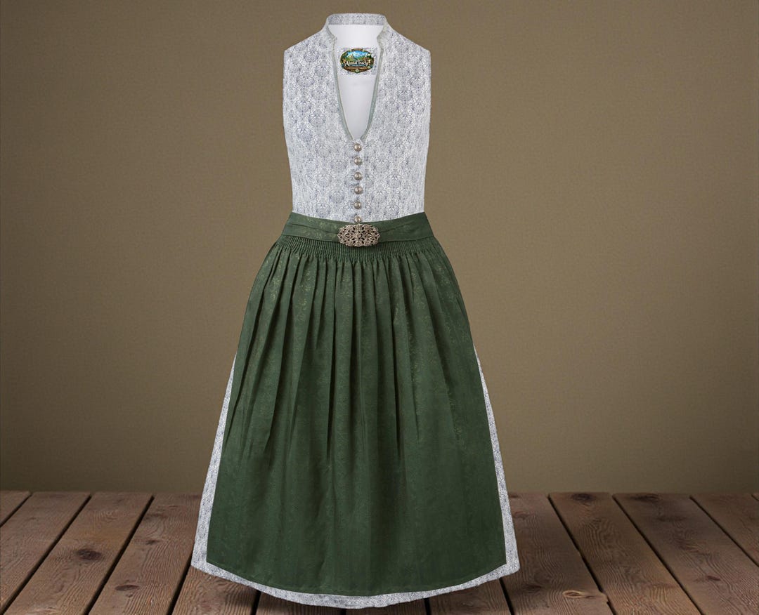 High-necked Dirndl in Grey Fir Green From Almtaltracht – Traditional ...