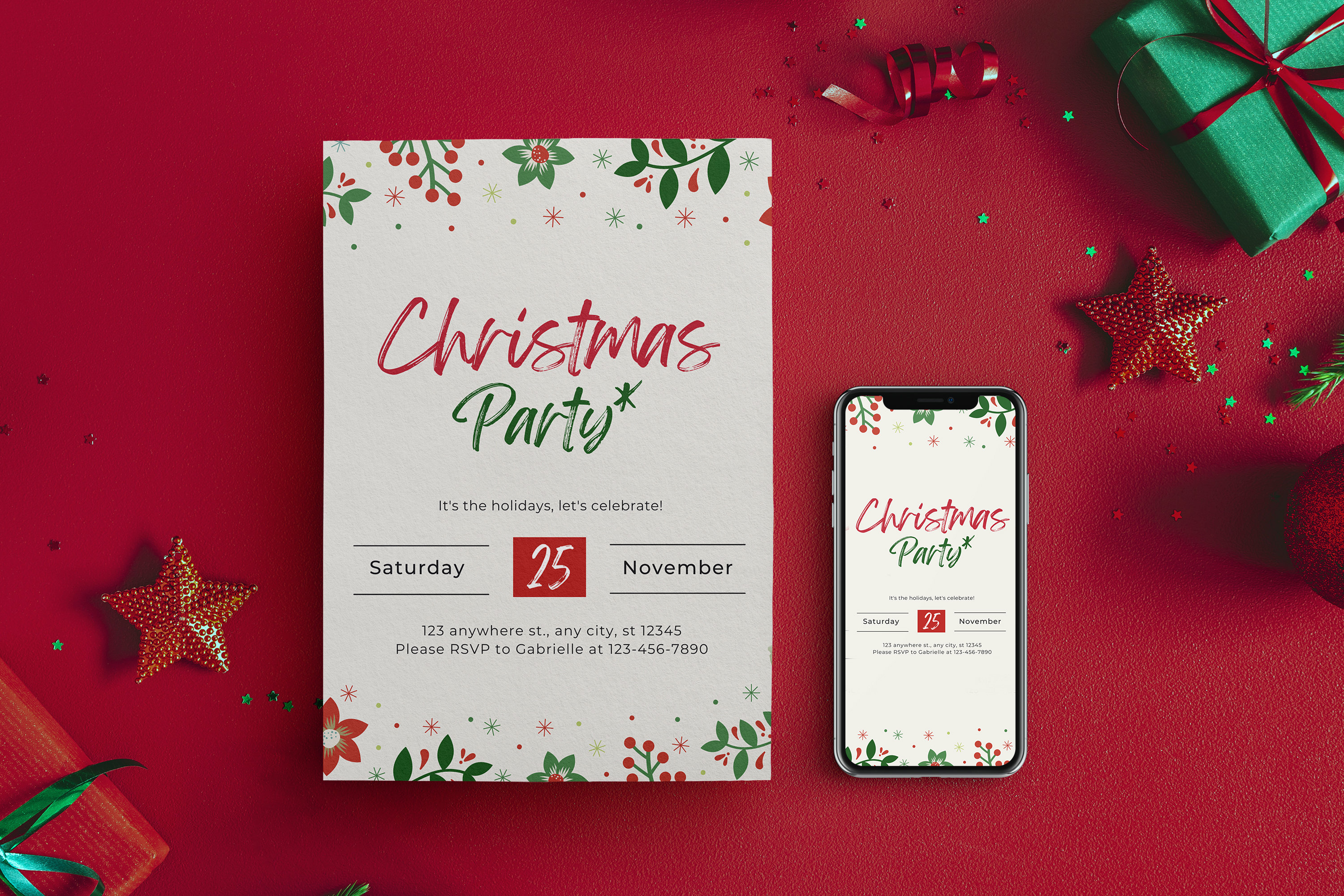 Digital Christmas Invitation Card Template | Editable & Printable Canva ...