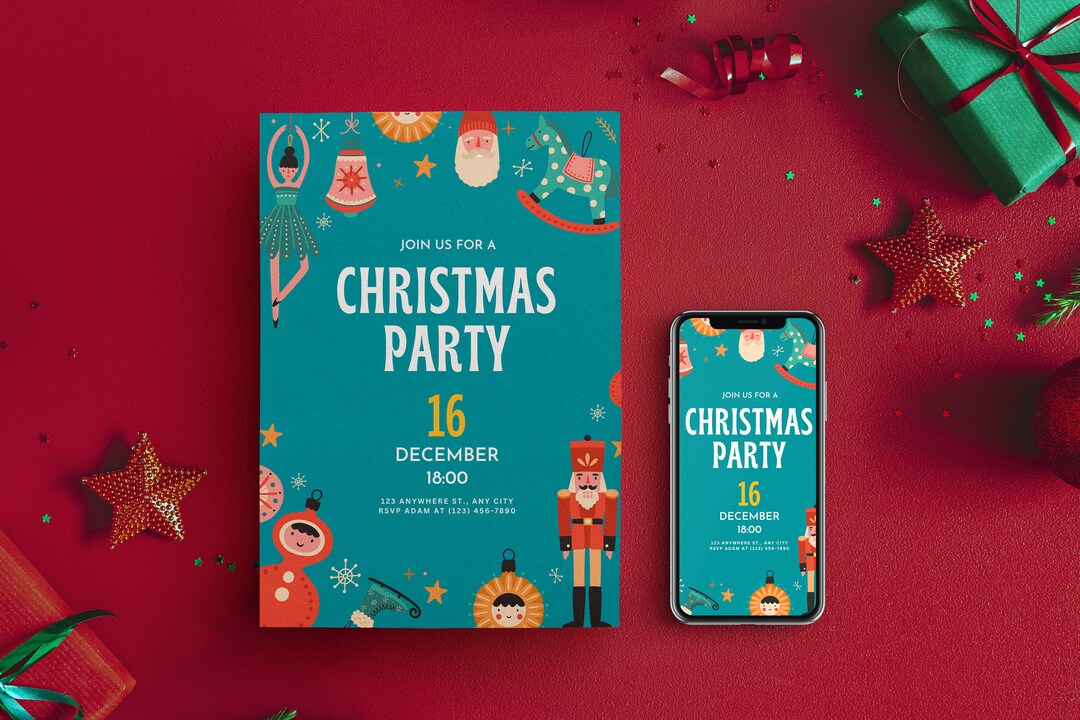Digital Christmas Invitation Card Template | Editable Canva Party ...