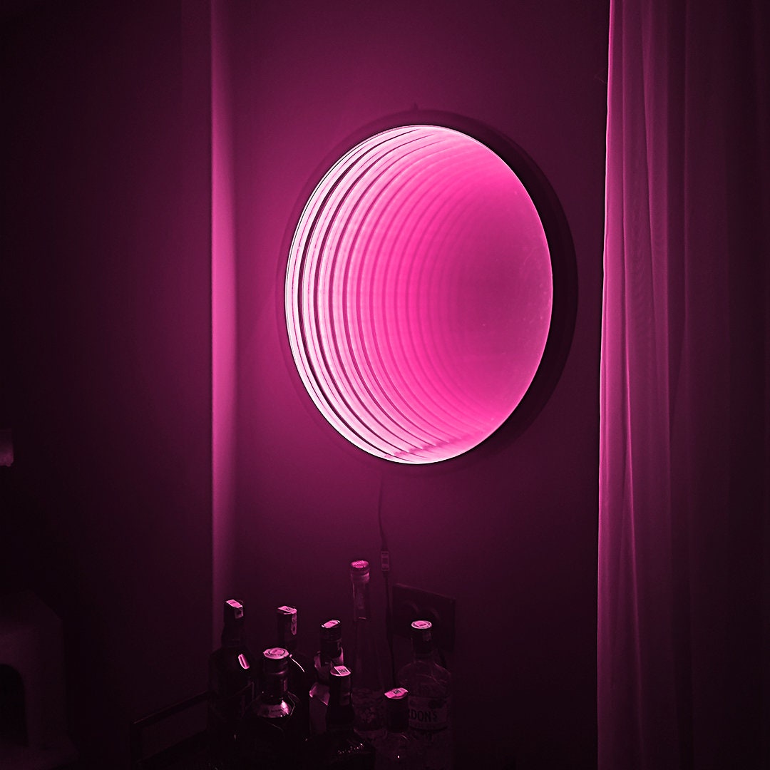 Infinity Mirror Round LED Wall Lamp, Geometric RGB Colour Changing Wall ...