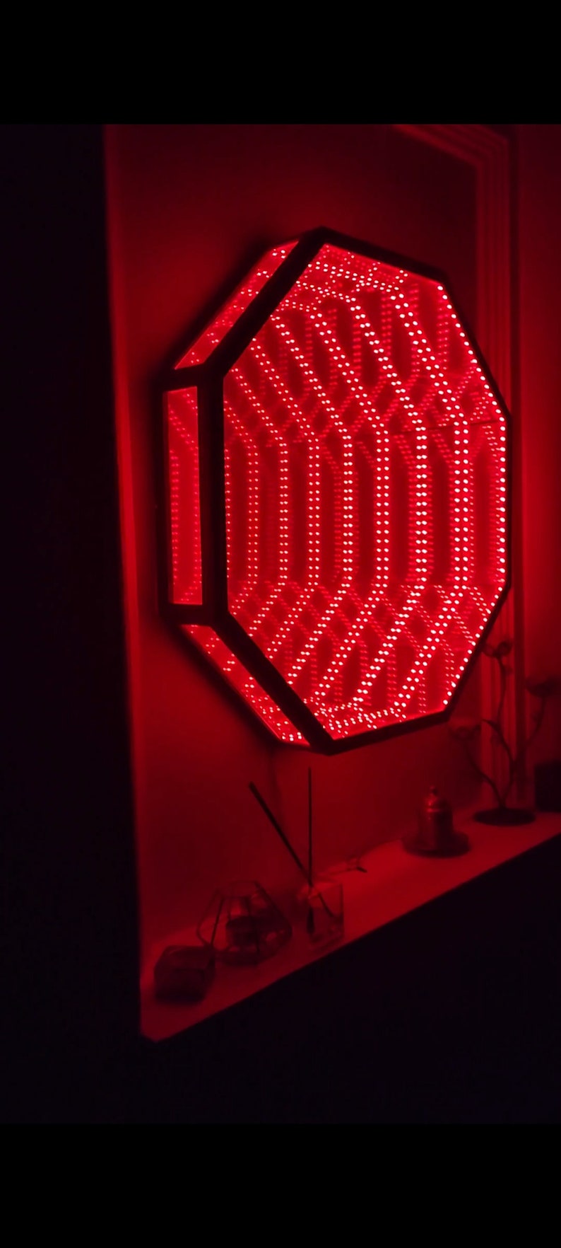 Infinity Mirror Octagon LED Wall Lamp, Geometric RGB Colour Changing ...