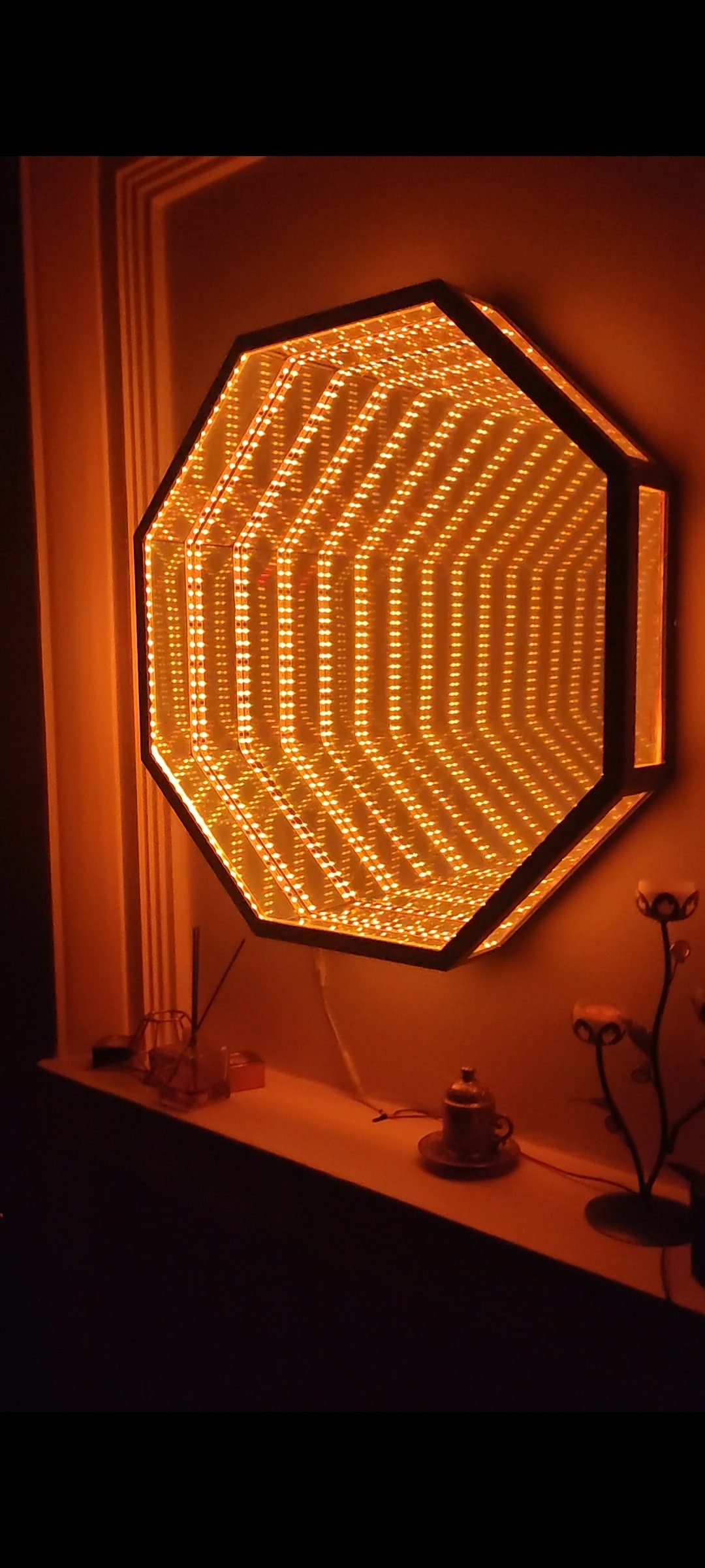 Infinity Mirror Octagon LED Wall Lamp, Geometric RGB Colour Changing ...