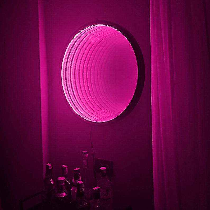 Infinity Mirror Round LED Wall Lamp, Geometric RGB Colour Changing Wall ...