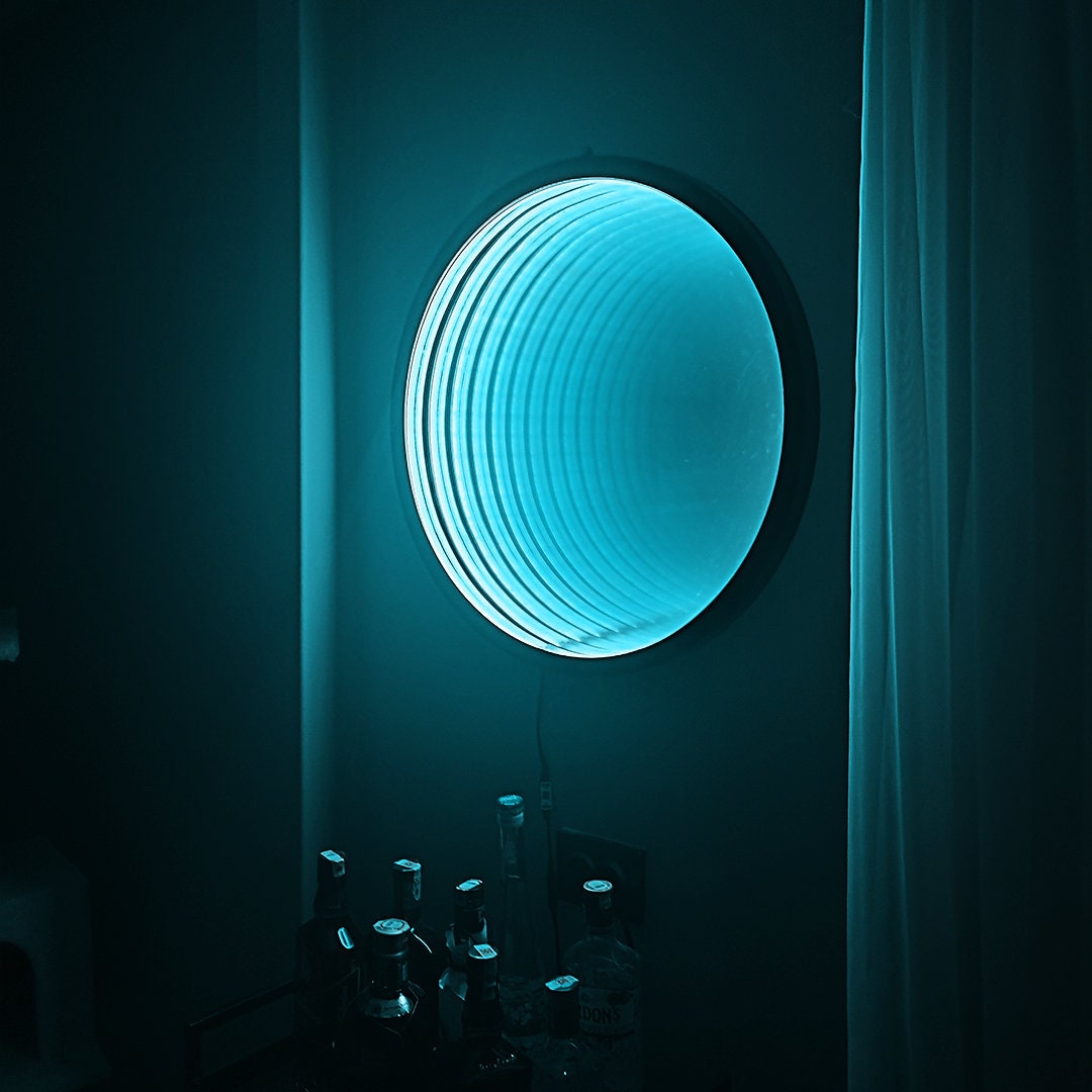 Infinity Mirror Round LED Wall Lamp, Geometric RGB Colour Changing Wall ...