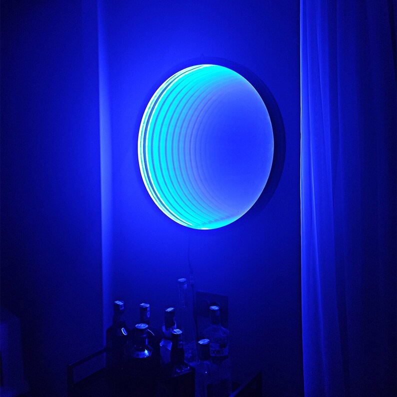 Infinity Mirror Round LED Wall Lamp, Geometric RGB Colour Changing Wall ...
