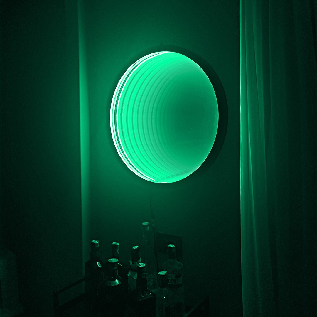 Infinity Mirror Round LED Wall Lamp, Geometric RGB Colour Changing Wall ...