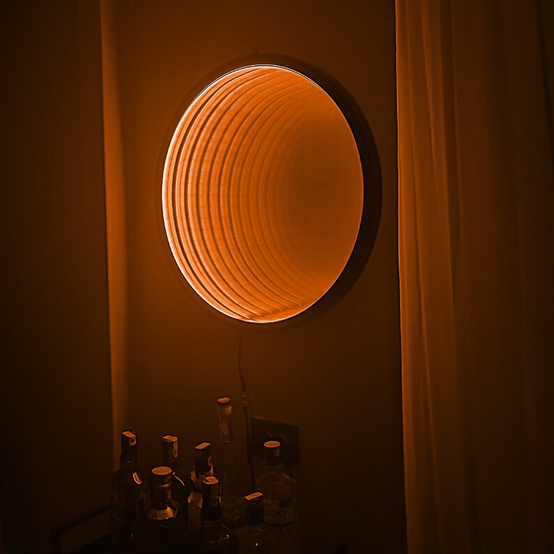 Infinity Mirror Round LED Wall Lamp, Geometric RGB Colour Changing Wall ...