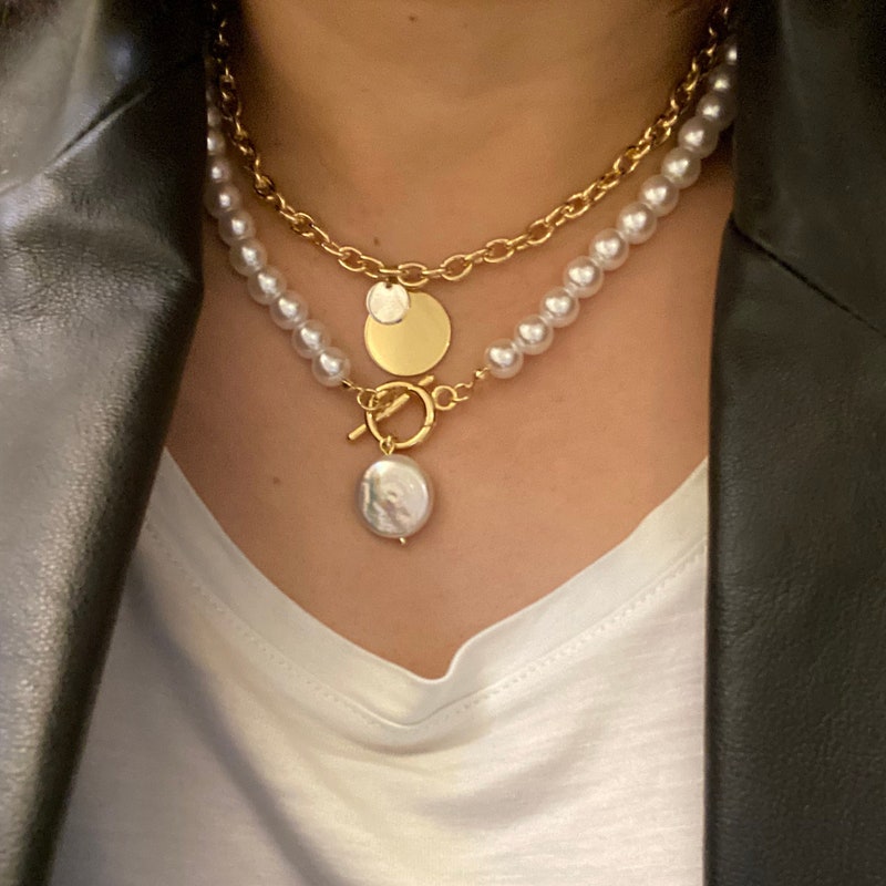 Double Pearl Layer Necklace - Etsy