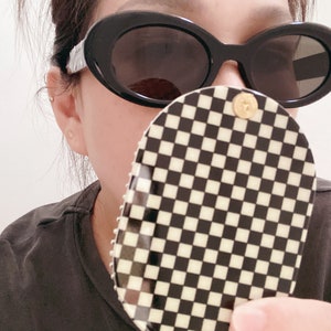 Retro Checkered Folding Mirror and Mini Slide Hair Comb Compact Set ...