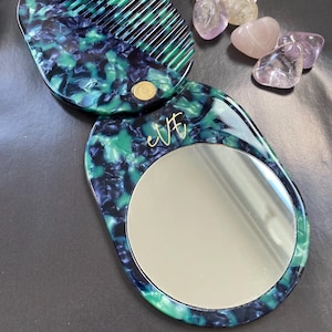 Colourful Folding Mirror Comb Set, Cute Mini Slide Compact Hair Comb ...
