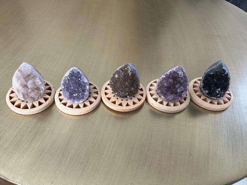 Mini Amethyst Druzy Egg Geode | Natural Quartz Crystal With Wooden ...