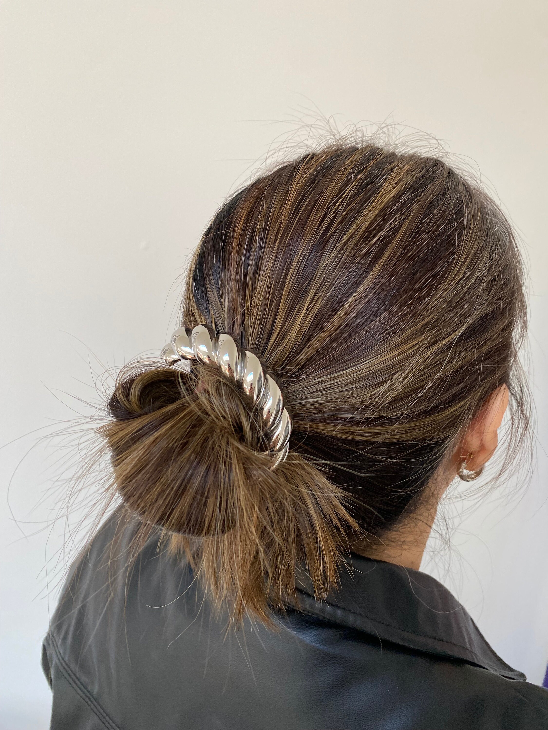 Gold Twisted Hair Cuff, Dome Croissant Hair Ponytail, Glossy Twist Cuff ...