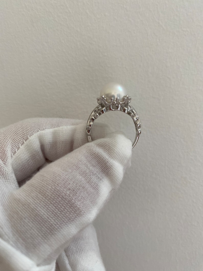 Retro Style Freshwater Pearl Statement Ring, Unique Staking Styles Cocktail Ring, Delicate Large ...
