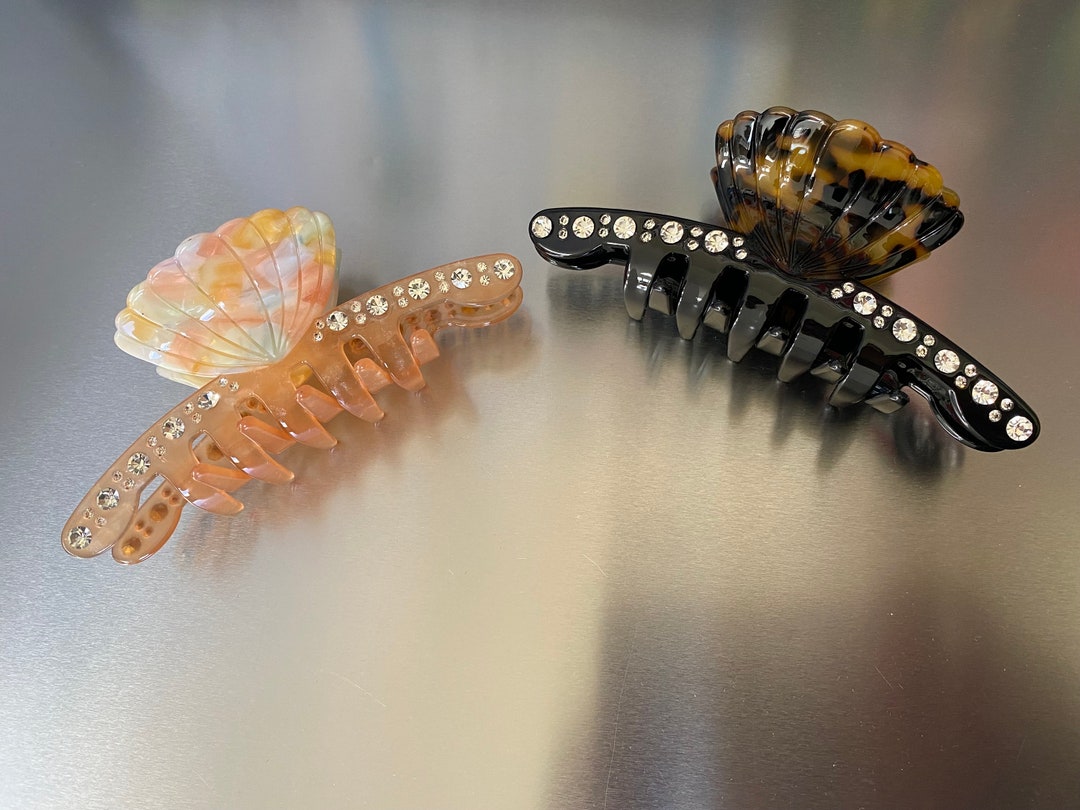Rhinestone Sea Clam Hair Claw Clip, Tortoise Coral Acetate Shark Clip ...