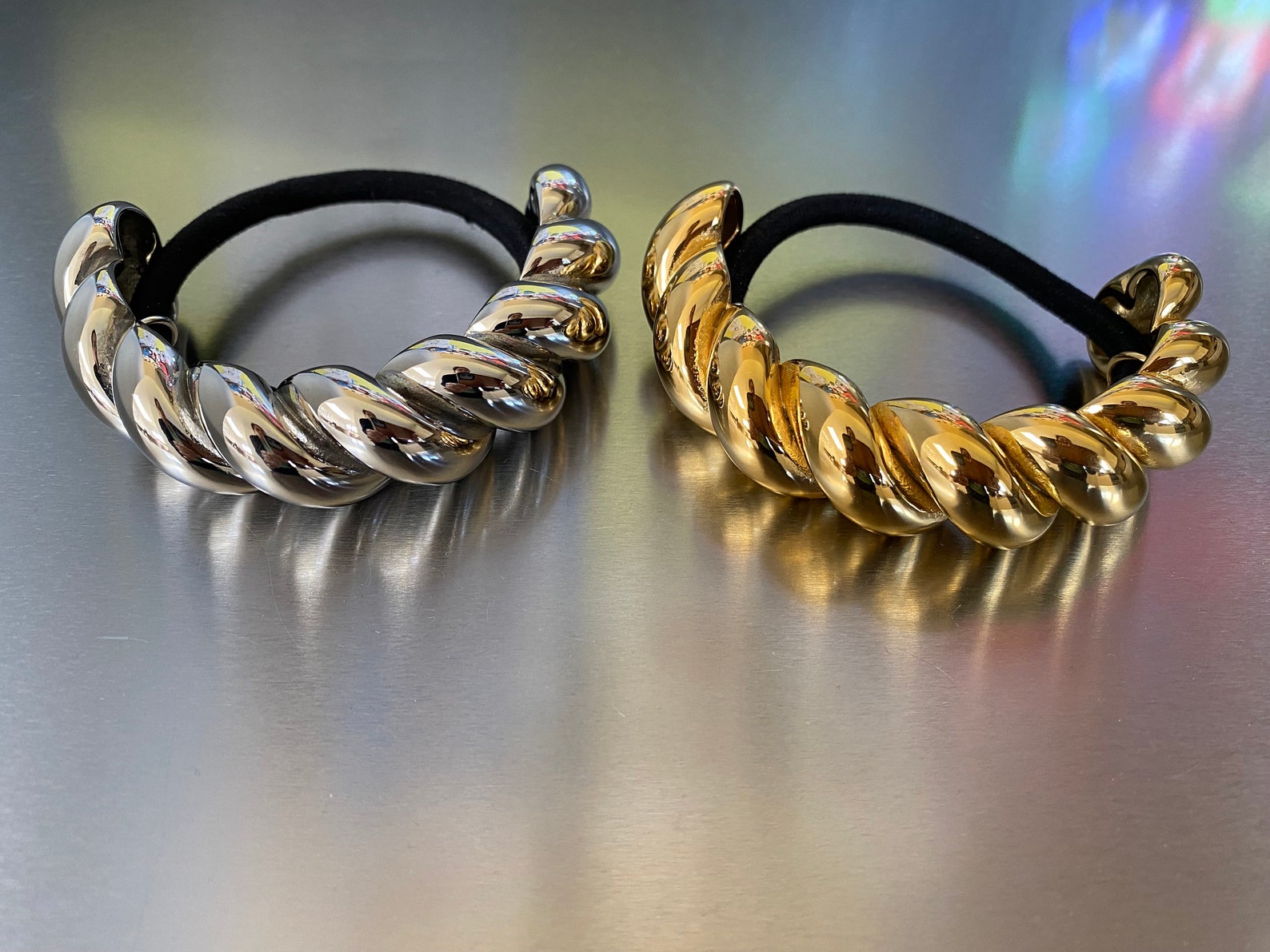 Gold Glossy Croissant Hair Cuff, Twisted Thick Metal Ponytail Holder ...