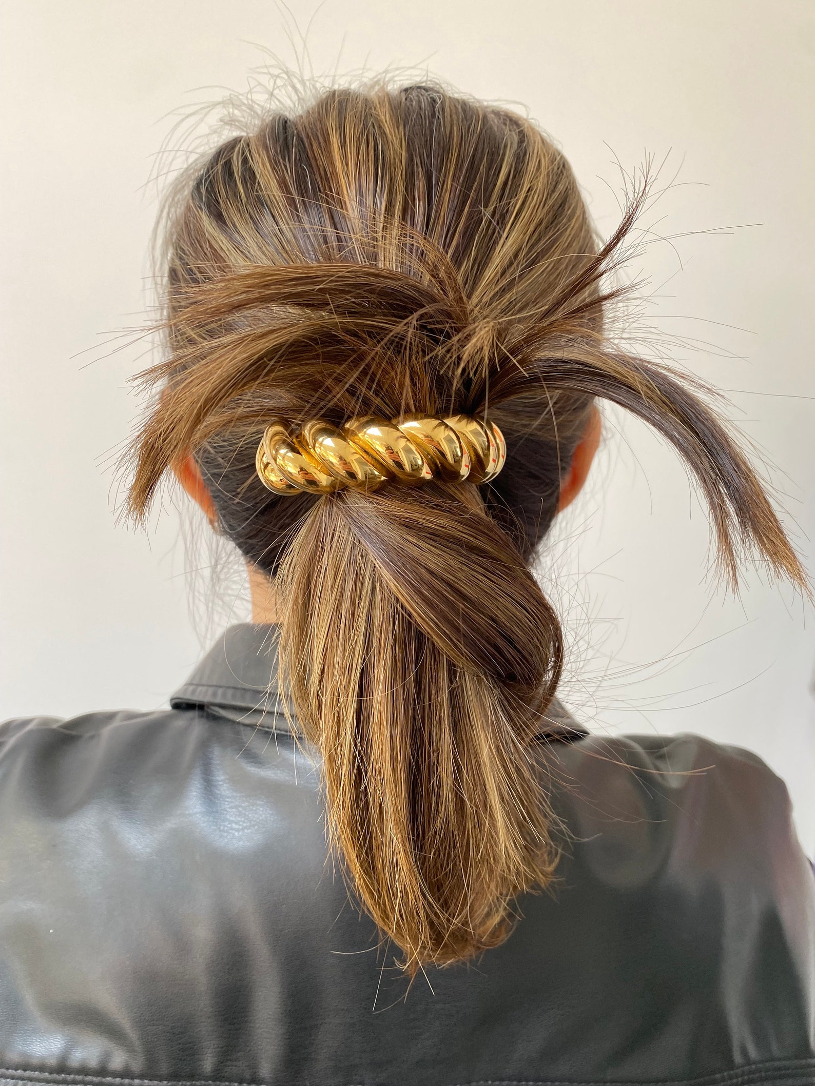 Gold Glossy Croissant Hair Cuff, Twisted Thick Metal Ponytail Holder ...