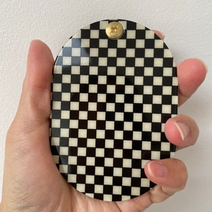 Retro Checkered Folding Mirror and Mini Slide Hair Comb Compact Set ...