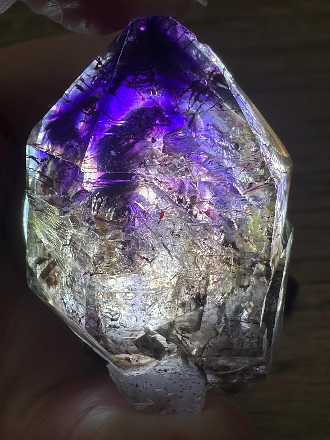 Super Seven Skeletal Crystal With Moving Bubbles, Mountain-shaped ...