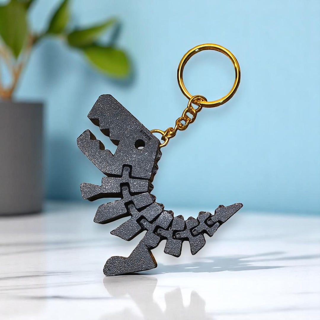 3D Printed Dinosaur Keychain: Flexible Dino Toy, Customizable Gift ...