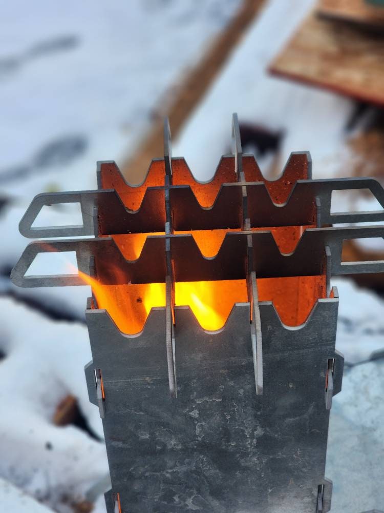 SVG DXF Rocket Stove Plans Flat Pack Portable Compact Flame Fire Laser ...