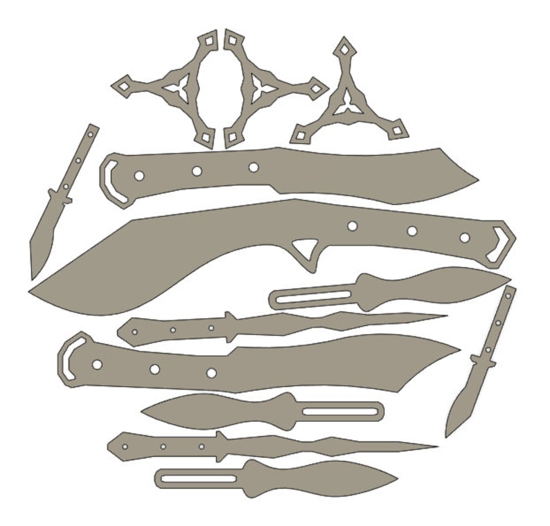 DXF Knife Blanks for CNC Laser Plasma Waterjet Sawblade Kukri Bowie ...