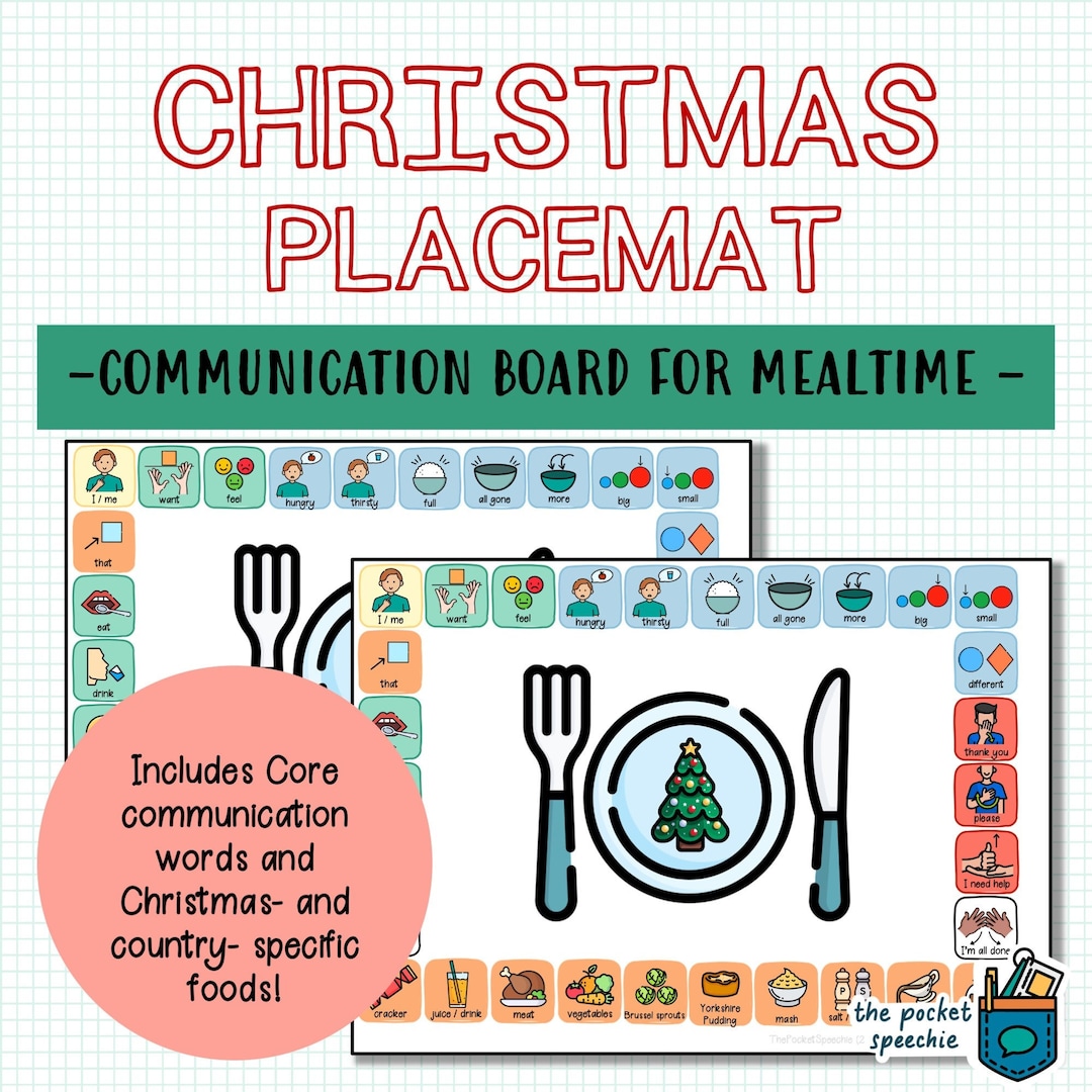 Christmas Kids' Placemat PRINTABLE Communication Board AAC Core and ...