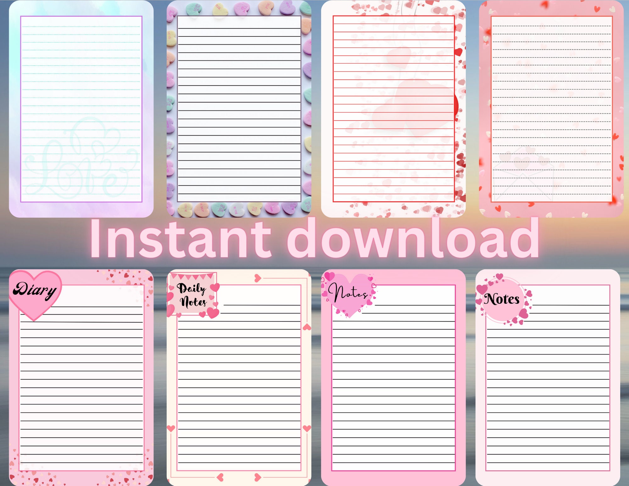 20 Printable Line Journal, Templates for Journal Pages, Printable Lined ...