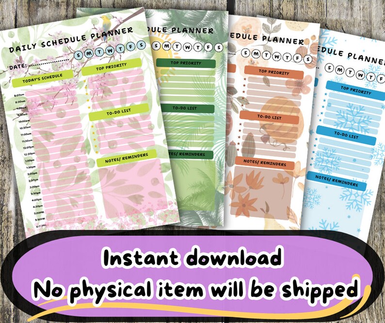Printable Daily Scheduler Instant Download to Print at Home - Etsy