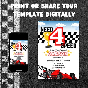 Need 4 Speed Birthday Invitation, Race Car Invitation, Speed Racer, 4 ...