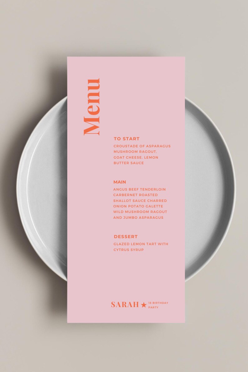 Elegant Pink Menu Template, Minimalist Wedding Dinner Menu, Birthday ...