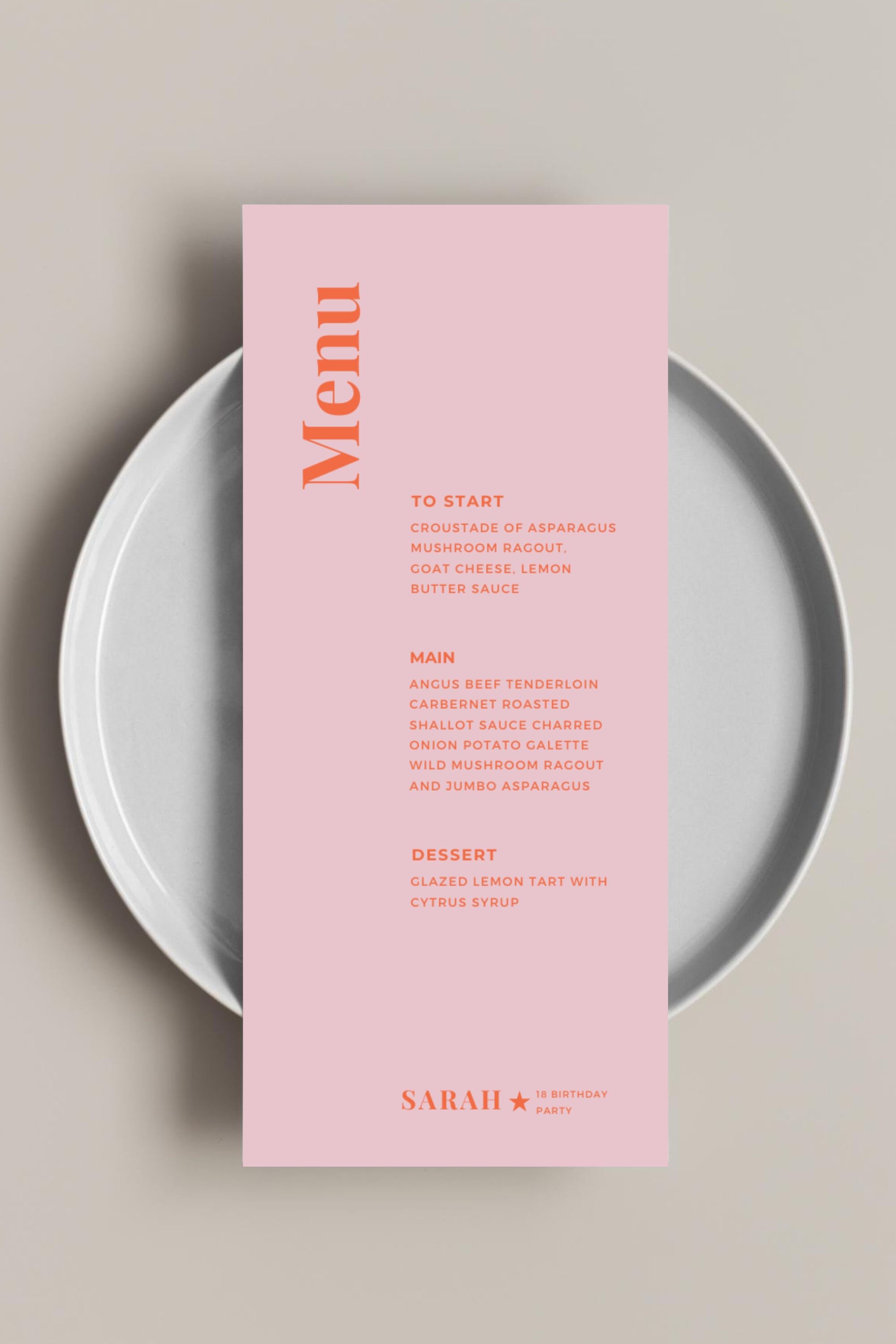 Elegant Pink Menu Template, Minimalist Wedding Dinner Menu, Birthday ...