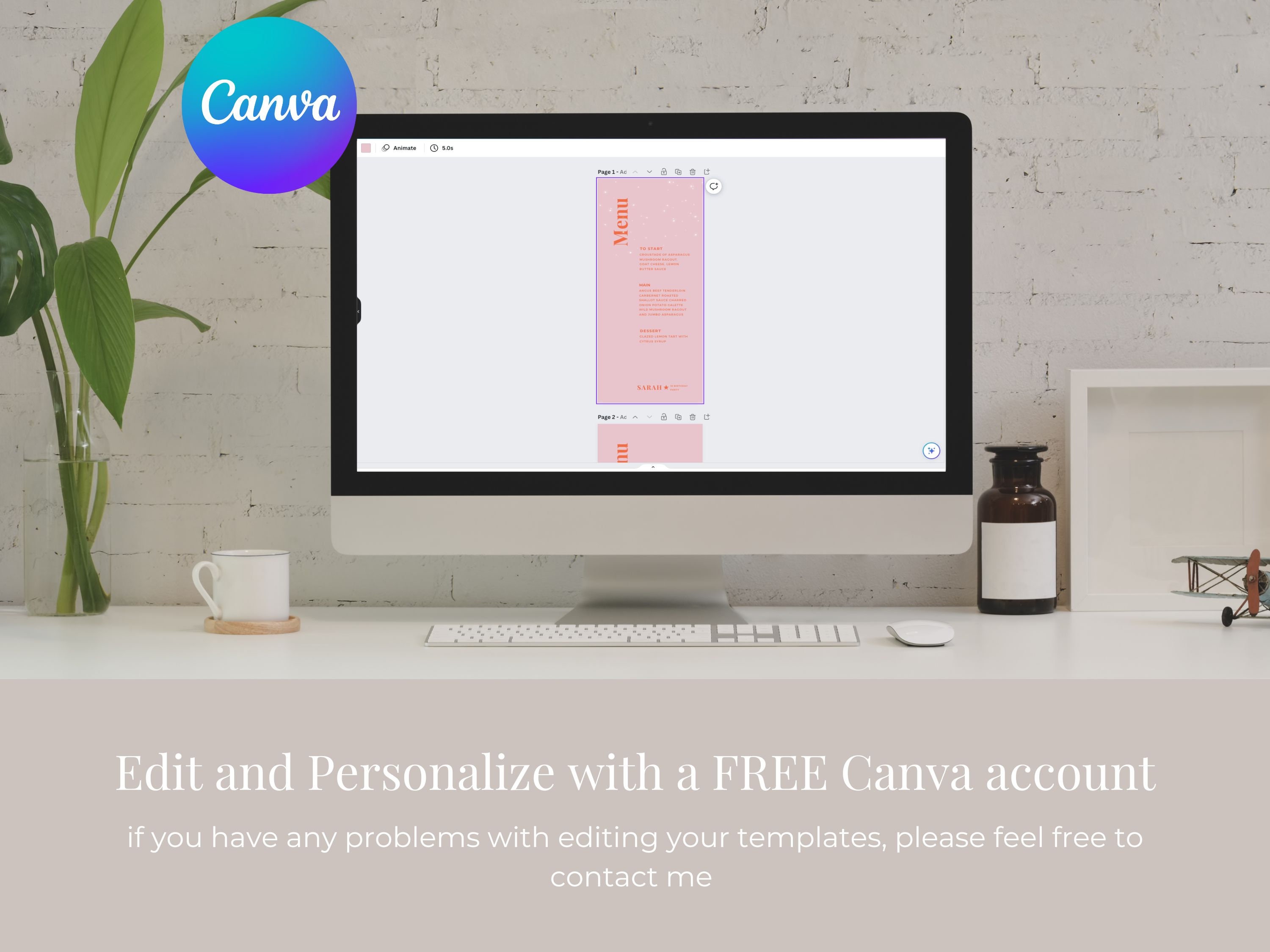 Elegant Pink Menu Template, Minimalist Wedding Dinner Menu, Birthday ...