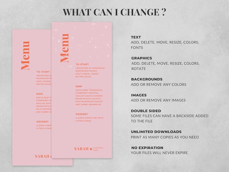 Elegant Pink Menu Template, Minimalist Wedding Dinner Menu, Birthday ...