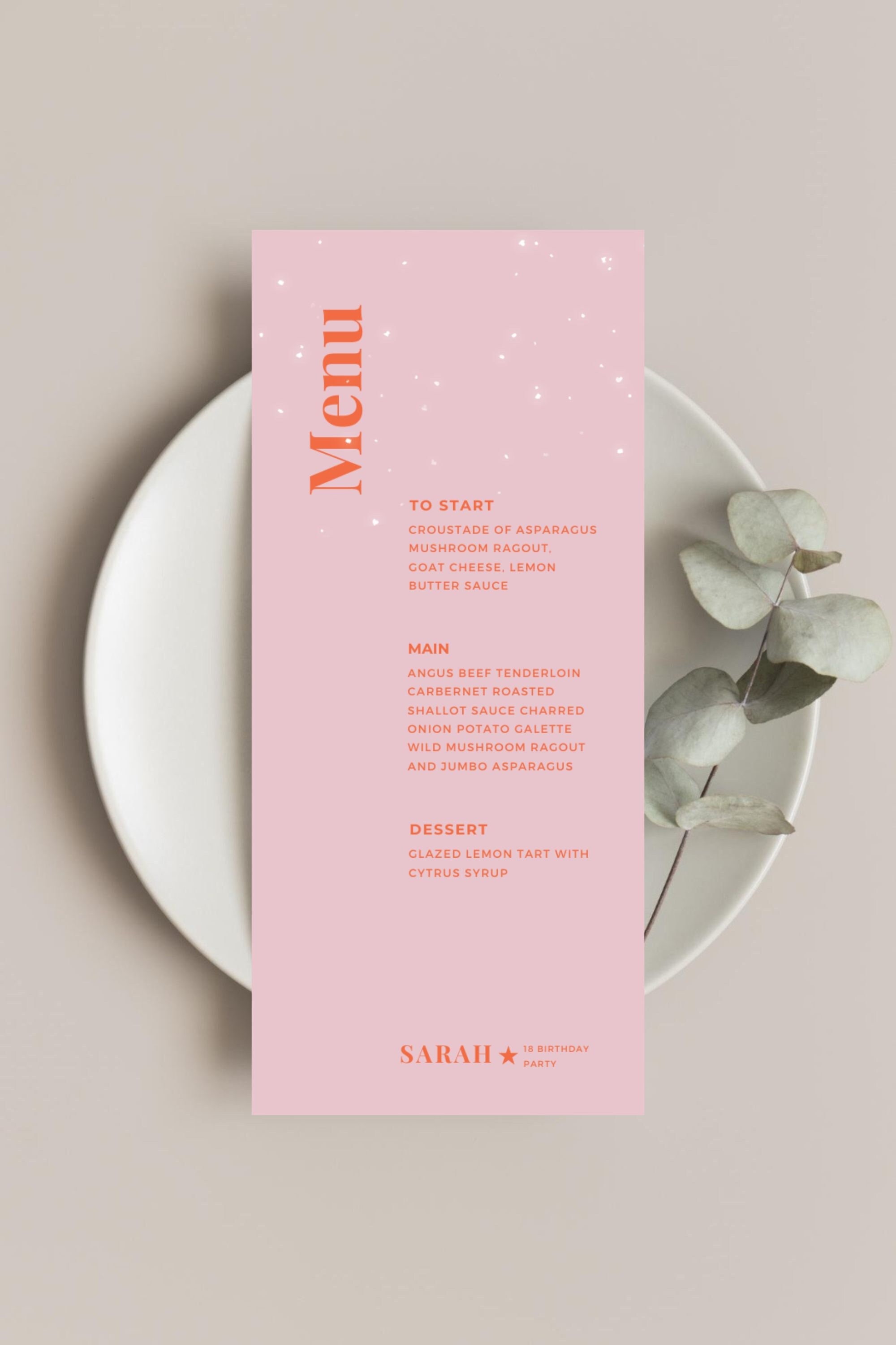 Elegant Pink Menu Template, Minimalist Wedding Dinner Menu, Birthday ...
