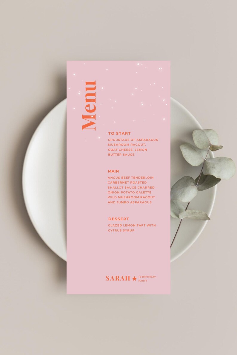 Elegant Pink Menu Template Minimalist Wedding Dinner Menu - Etsy