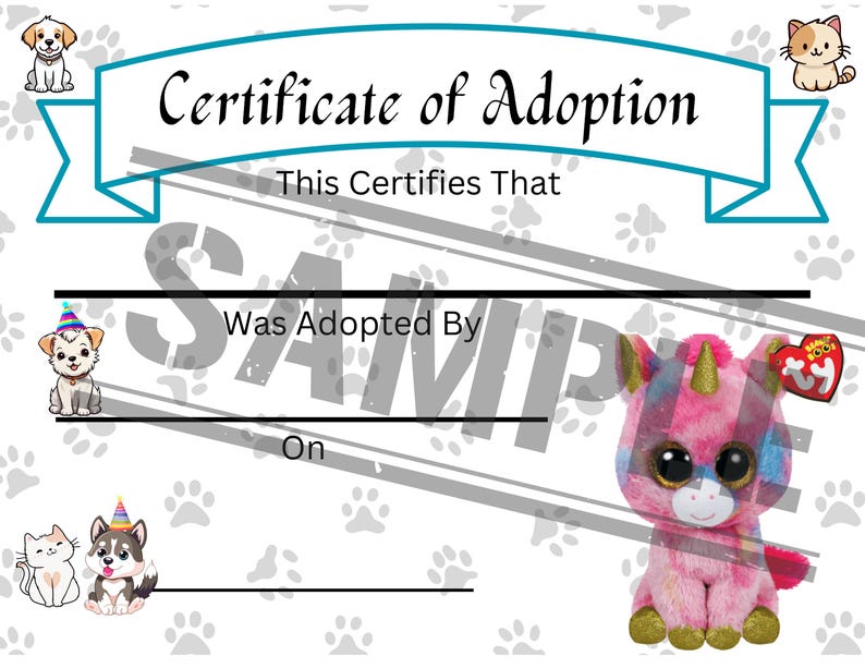 Adopt Me Party Pet Adoption Certificates Set - Etsy
