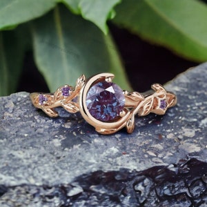 Alexandrite Engagement Ring, Nature Inspired Color Change Ring, Moon ...