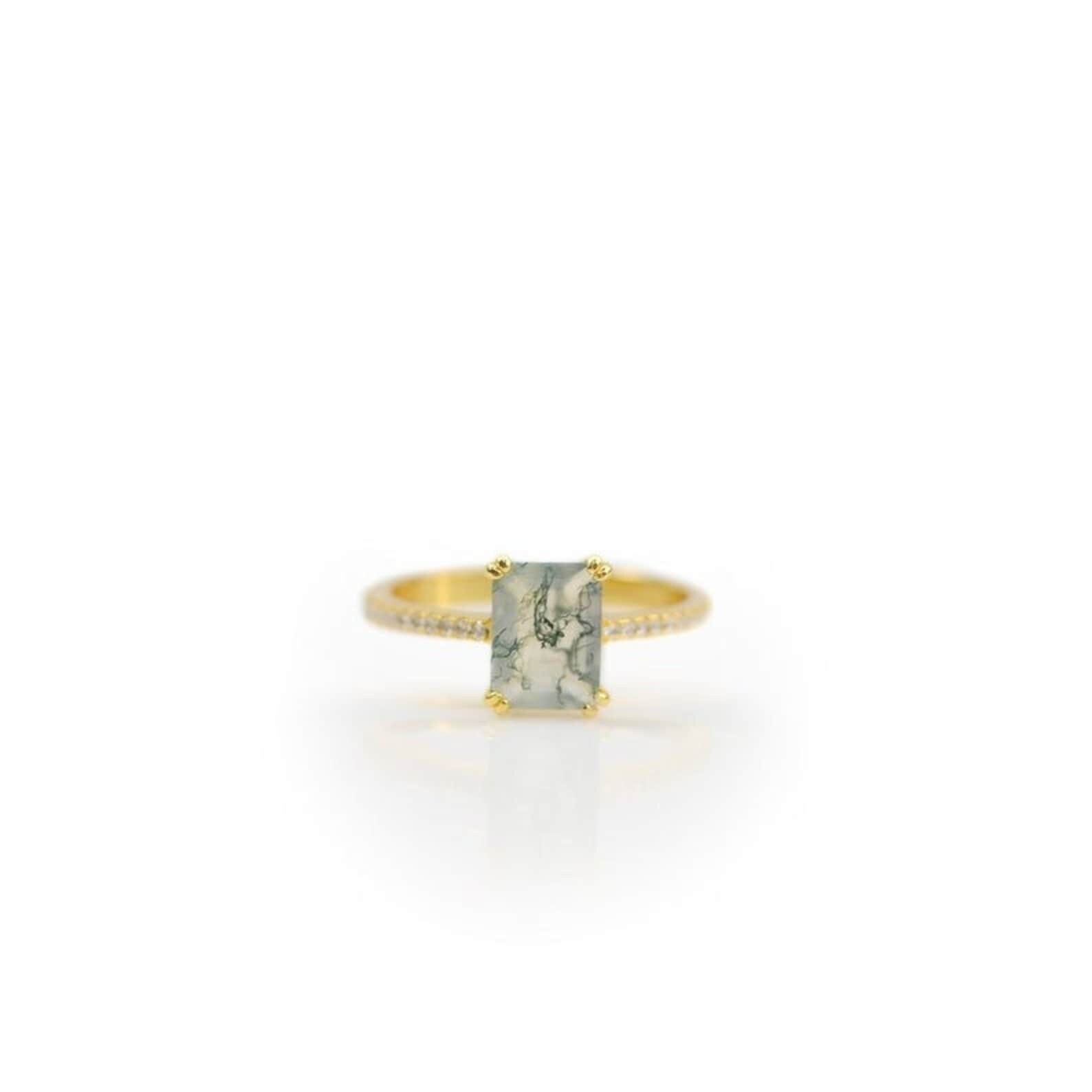 Natural Moss Agate Ring-emerald Cut Moss Agate Ring-gold-silver ...