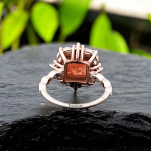 Natural Sunstone Unique Engagement Ring Marquise Cut Diamond Cluster ...