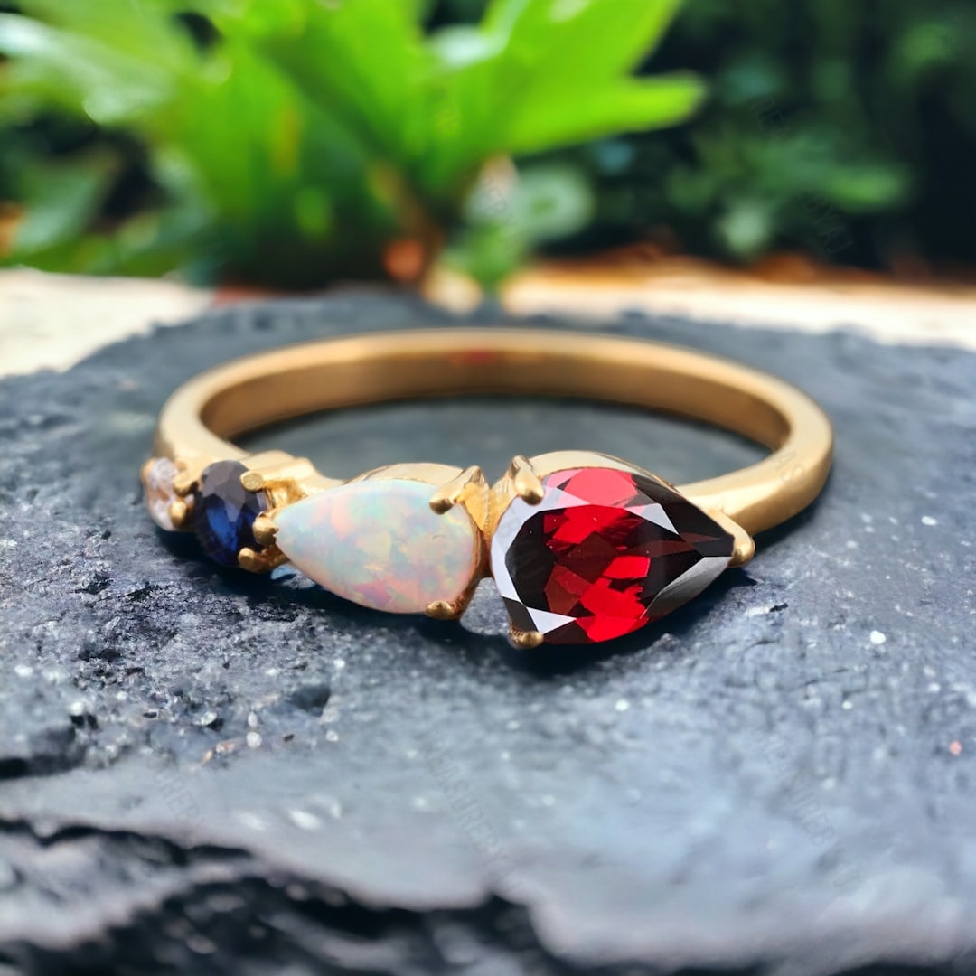 Vintage Red Ruby Opal Ring Engagement Ring Pear Cut Pink Gemstone ...