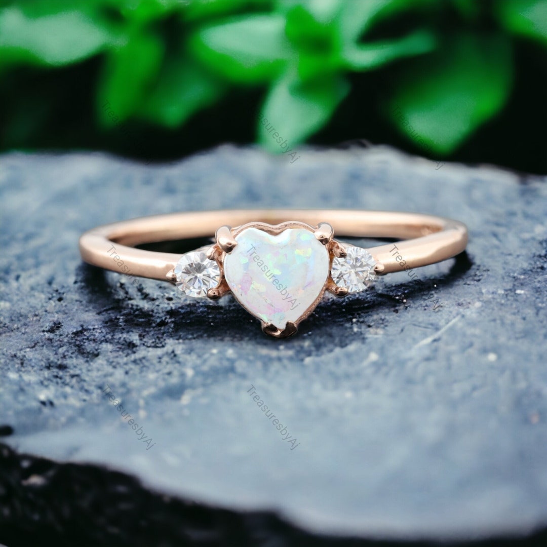 Heart Shape Opal Engagement Ring Gemstone Wedding Ring Diamond Promise ...