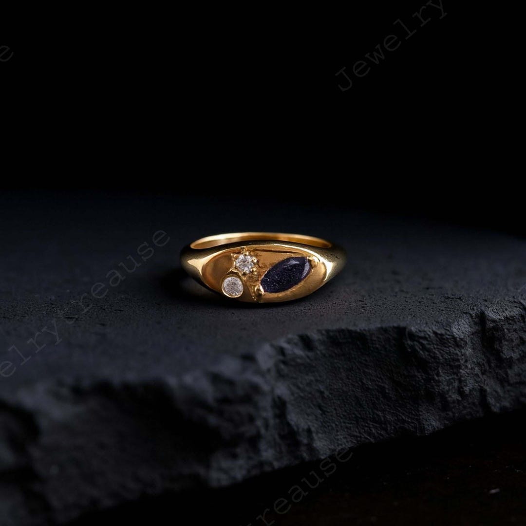Blue Galaxy Sandstone Ring Star Crystal Wedding Ring Women’s Nebula ...